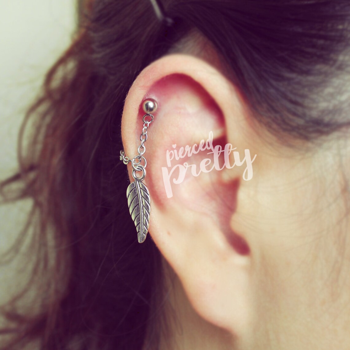 20g 16g Leaf Conch Chain Earring, Conch Hoop Earring, Helix Earring ...