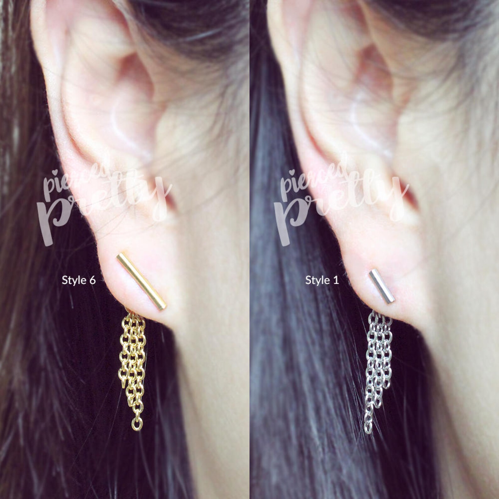 Three Chain Dangle Earrings Chain Dangle Earrings Pearl CZ - Etsy