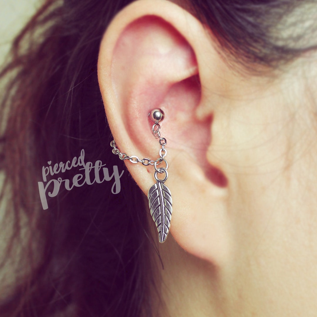 20g 16g Leaf Conch Chain Earring, Conch Hoop Earring, Helix Earring ...