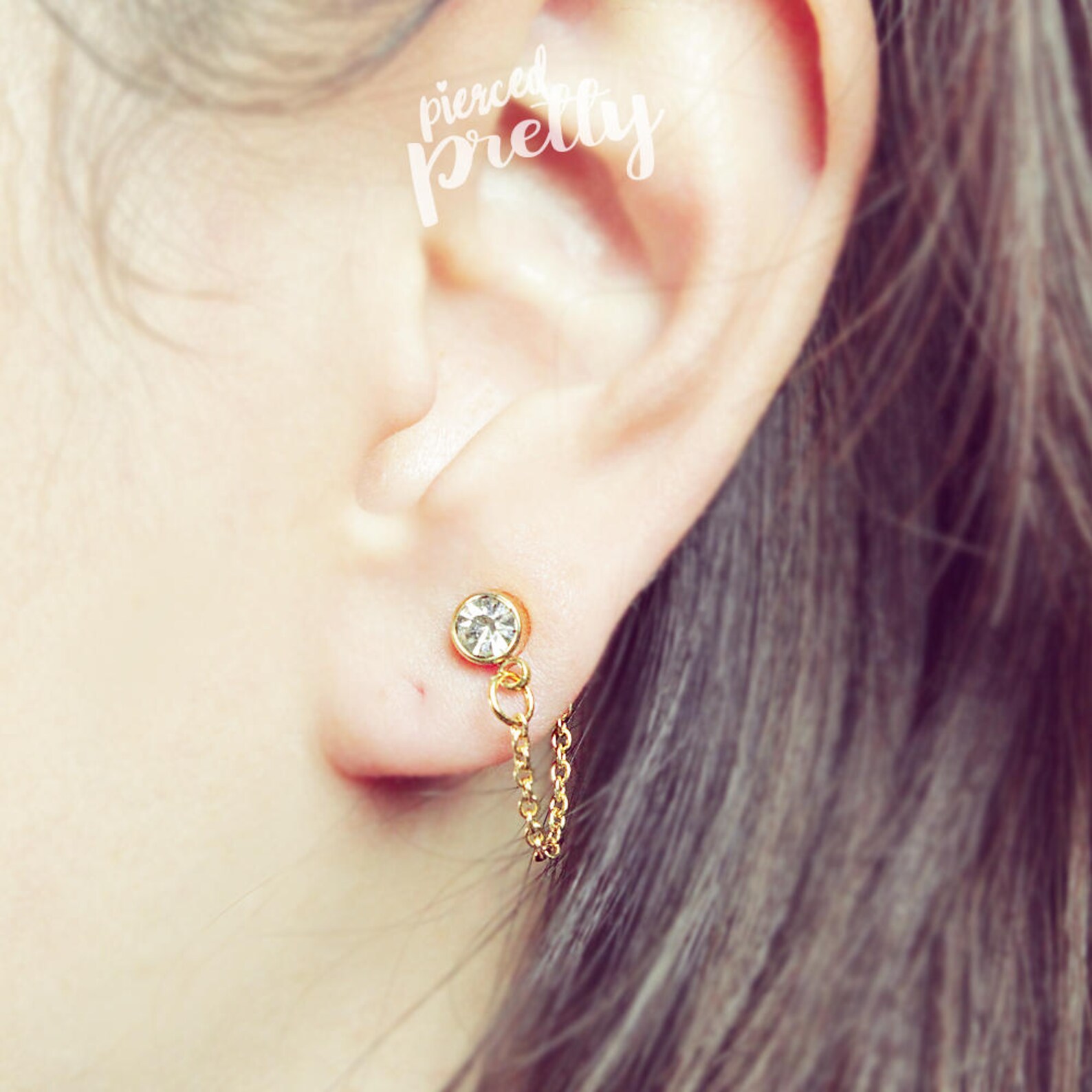 CZ Conch Chain Earring Conch Dangle Earring Helix Earring | Etsy