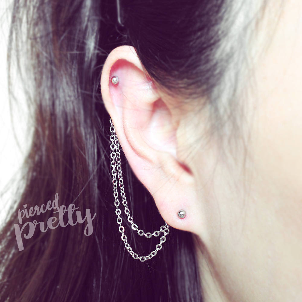 20g Helix to Lobe Chain Earring, Dangle Chain Earring, Helix Earring ...