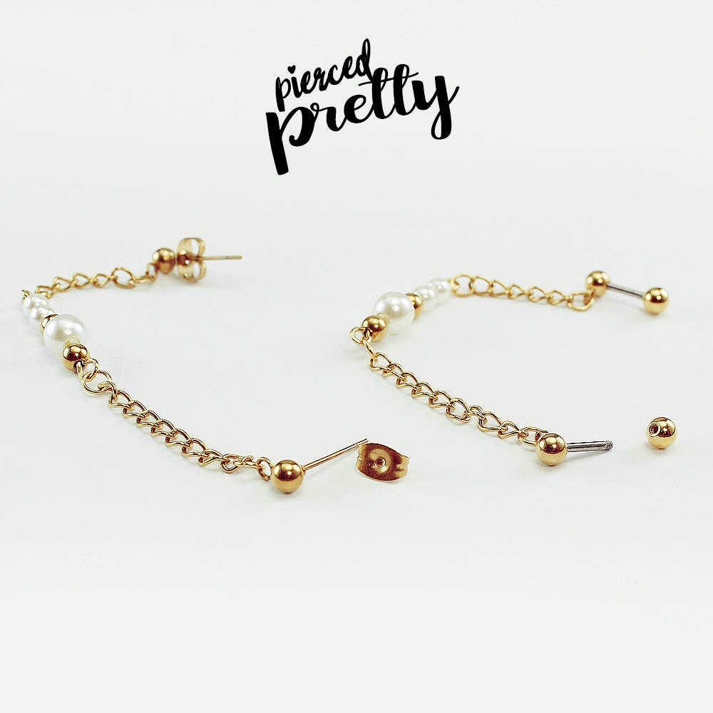 20g 16g Helix to Lobe chain earring pearl chain earring | Etsy