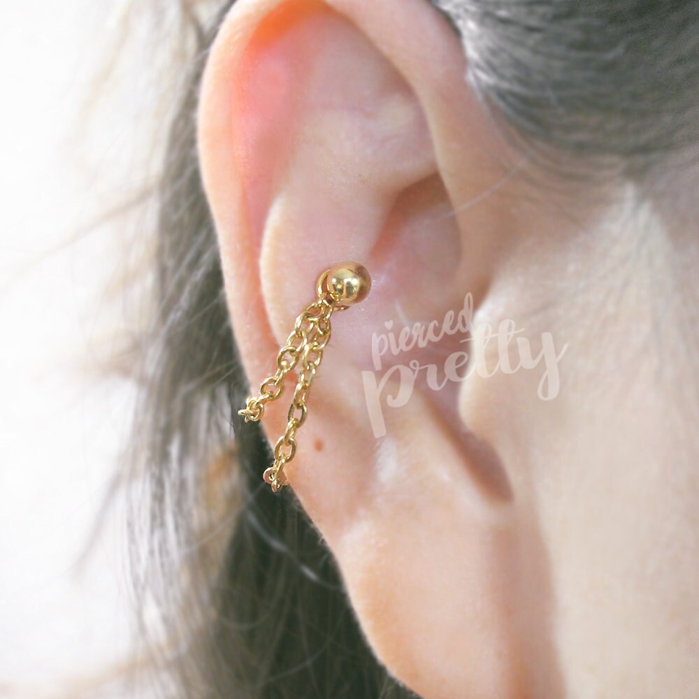 16g 14g Conch Double Chain Earring Conch Hoop Earring Helix - Etsy