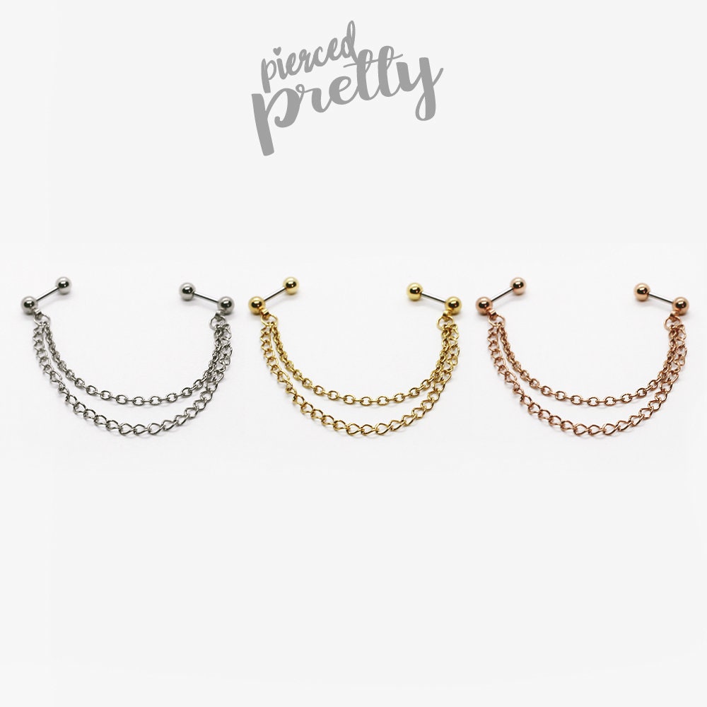 20g 16g Helix to Lobe Chain Earring Helix Double Chain - Etsy