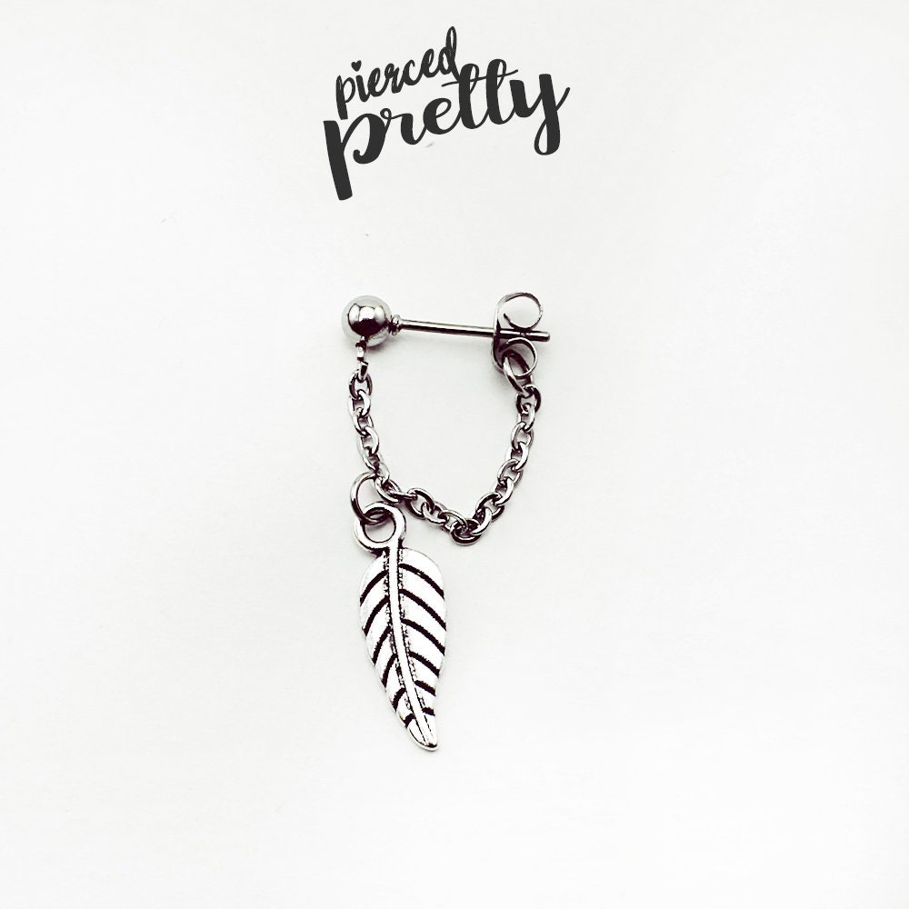 20g 16g Leaf Conch Chain Earring Conch Hoop Earring Helix - Etsy