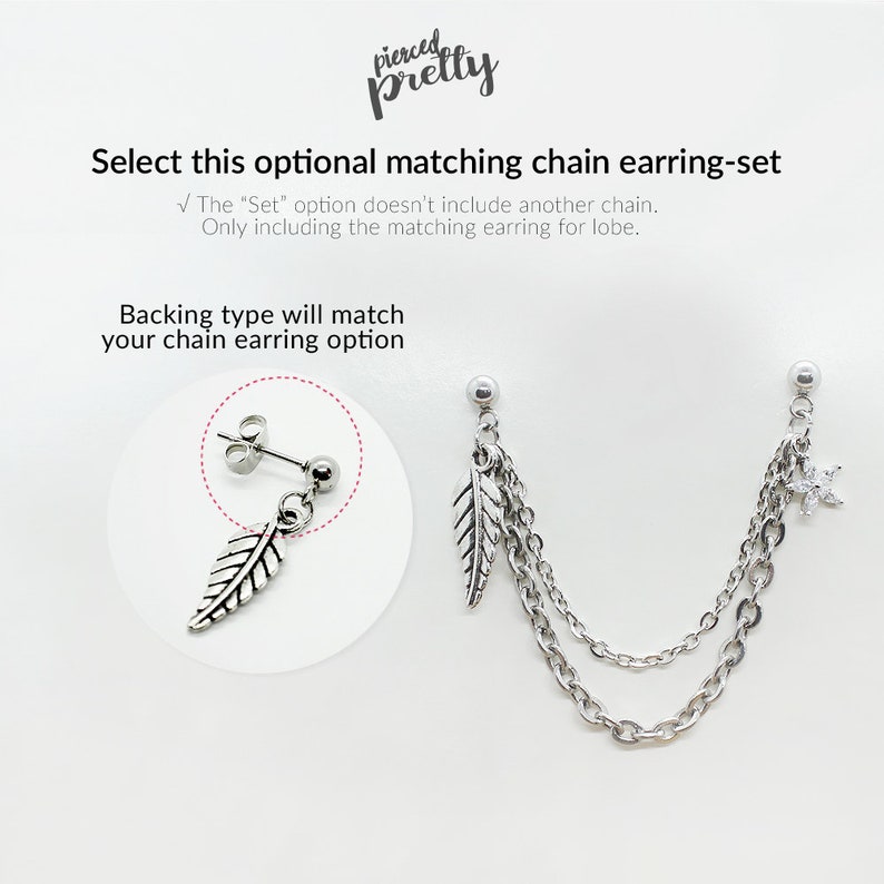 20g 16g Flower Leaf Helix to Lobe Chain Earring Helix Double - Etsy