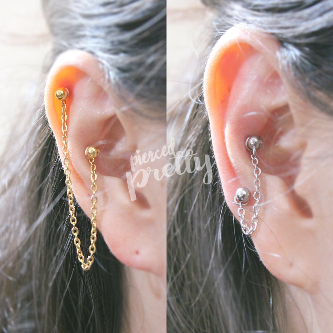 16g 14g Two Hole Helix to Lobe Chain Earring, Conch Chain Cartilage ...