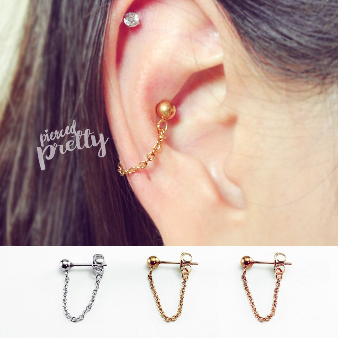 20g Conch Chain Earring, Conch Hoop Earring, Helix Earring, Ear ...