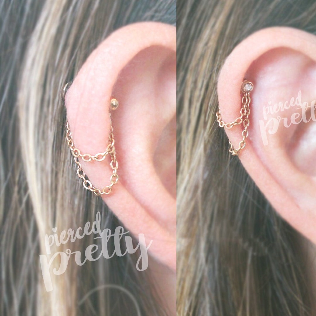 20g, 16g Dainty Thin Double Chain Helix Ear Hoop Flat Back Chain ...