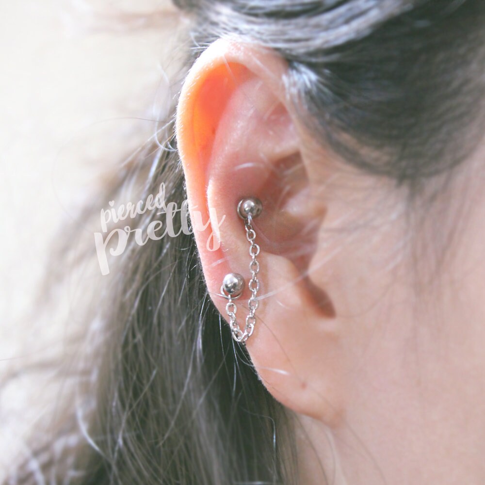 16g 14g Two Hole Helix to Lobe Chain Earring Conch Chain - Etsy