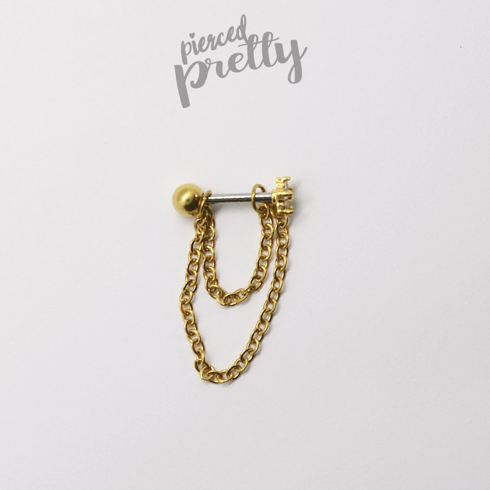 16g Dainty Flower Helix Double Chain Ear Stud Flat Back Chain | Etsy