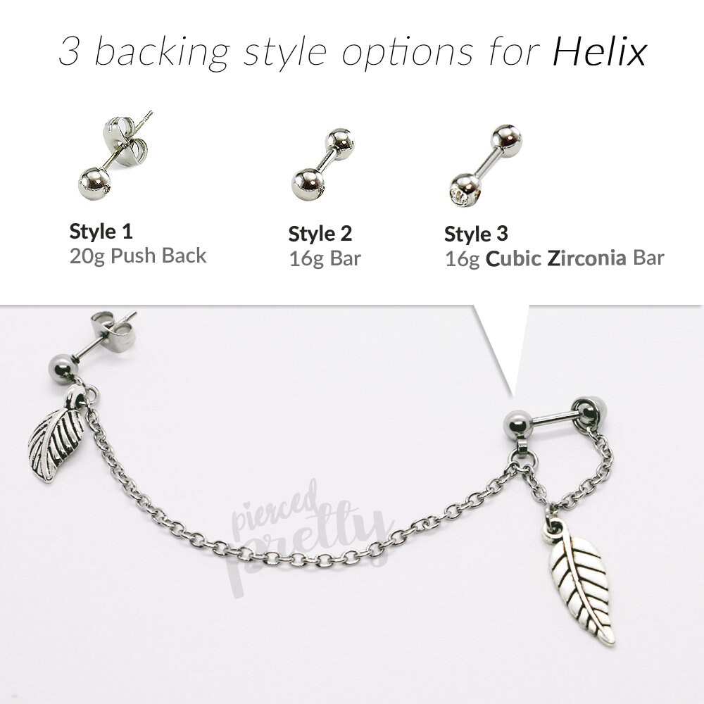 20g 16g Helix to Lobe Chain Earring Leaf Dangle Chain - Etsy