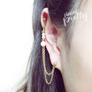 Helix to Lobe Double Chain Earring, Pearl Helix Chain Earring, Ear ...