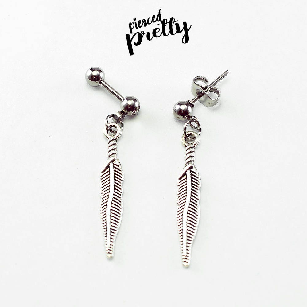 Feather Dangle Cartilage Earring, Helix Earring, 20g 16g Ear Cartilage ...