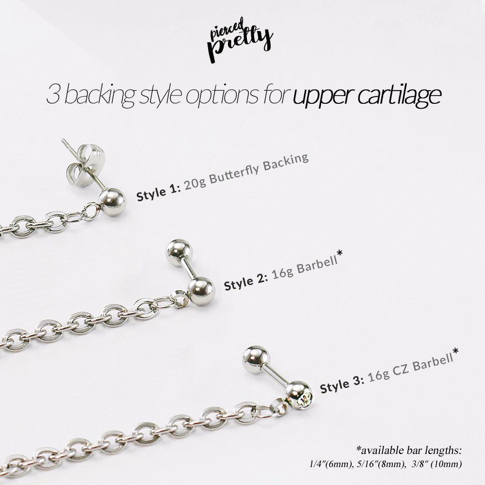 16g 20g Bar Helix to Lobe chain earring 316L Surgical | Etsy