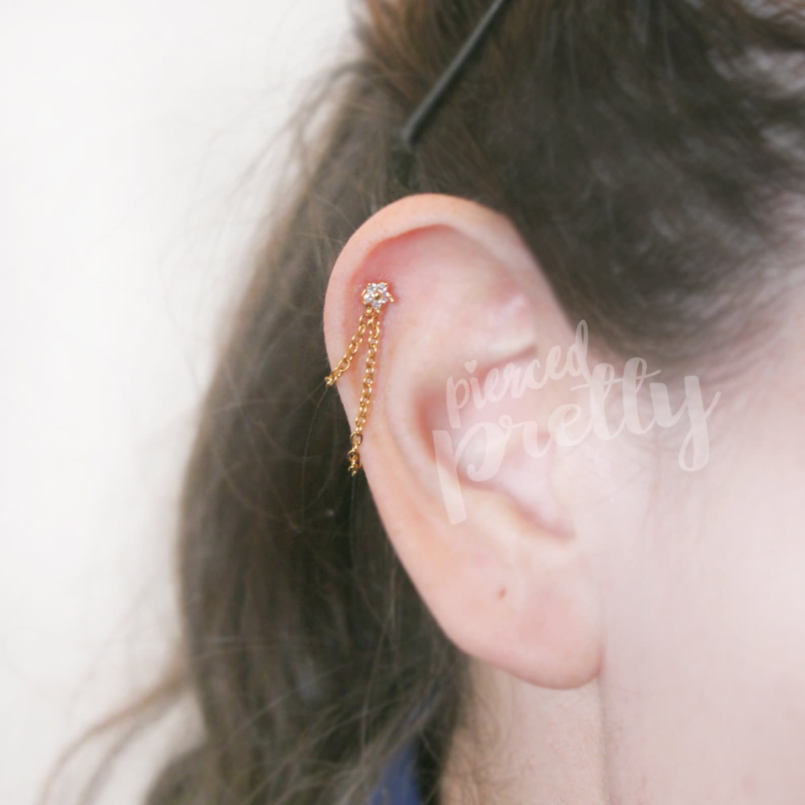 16g Dainty Flower Helix Double Chain Ear Stud Flat Back Chain - Etsy