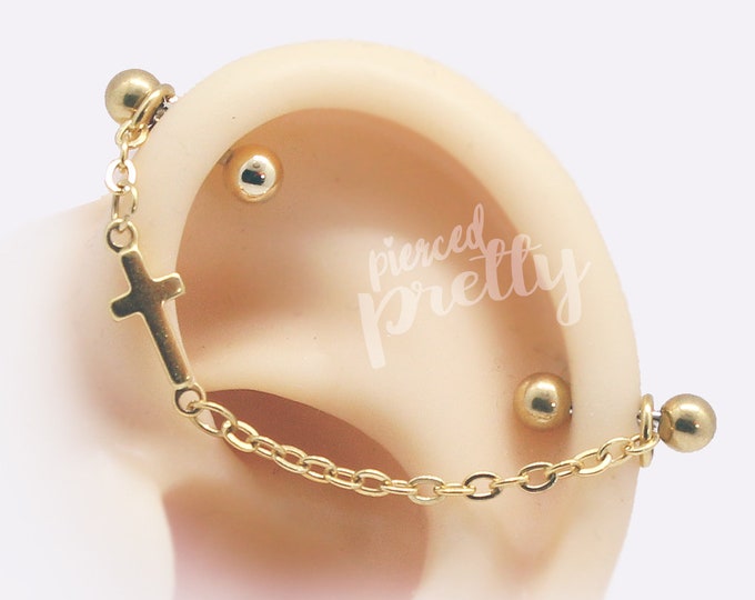 16g 14g Dainty Thin Double Chain Industrial Piercing Earring 316l ...