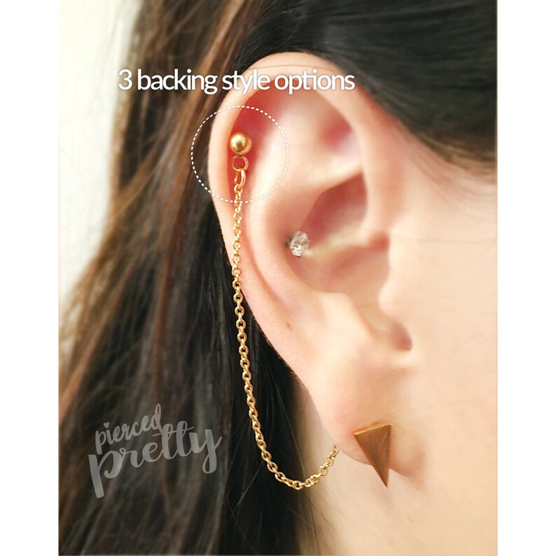 16g 20g Triangle Helix to Lobe Chain Earring 316L Surgical - Etsy