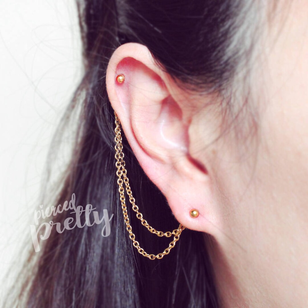 20g Helix to Lobe Chain Earring, Dangle Chain Earring, Helix Earring ...