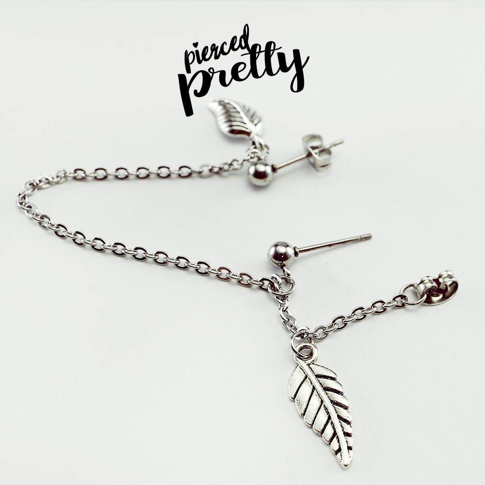 20g 16g Helix to Lobe Chain Earring Leaf Dangle Chain - Etsy