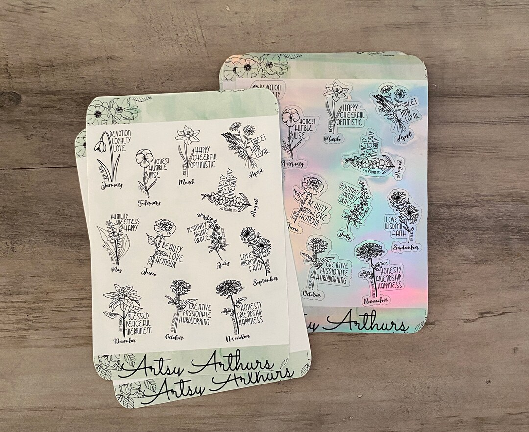 Birth Month Flower Stickers,birth Month Flower Sticker Sheet,artsy ...