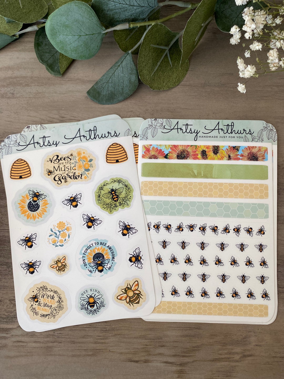 Bee Stickers,bee Sticker Sheets, Artsy Arthurs,planner Stickers ...