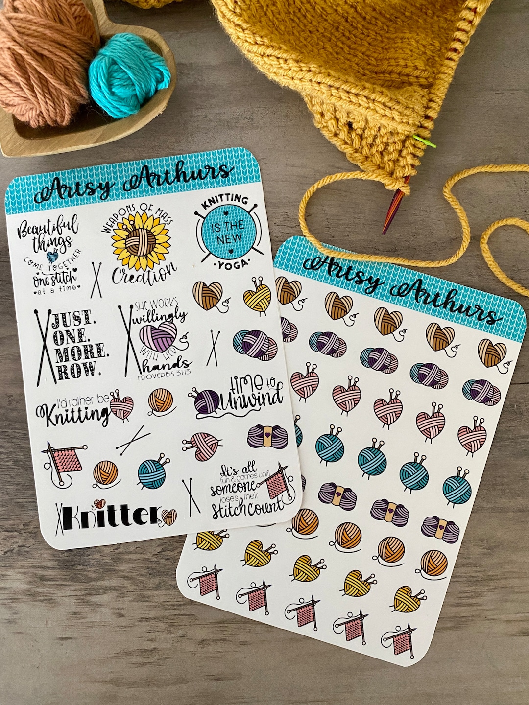 Knitting Stickers,knitting Sticker Sheet,artsy Arthurs,journaling ...