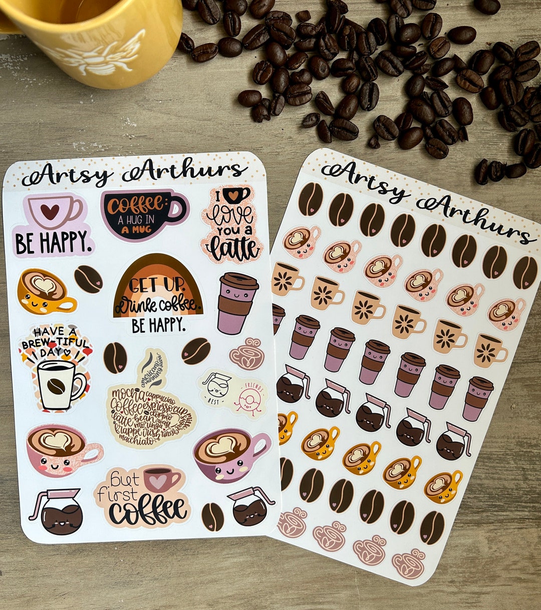 Coffee Sticker Sheets,be Happy Coffee Sticker Sheets,scrapbook Stickers ...