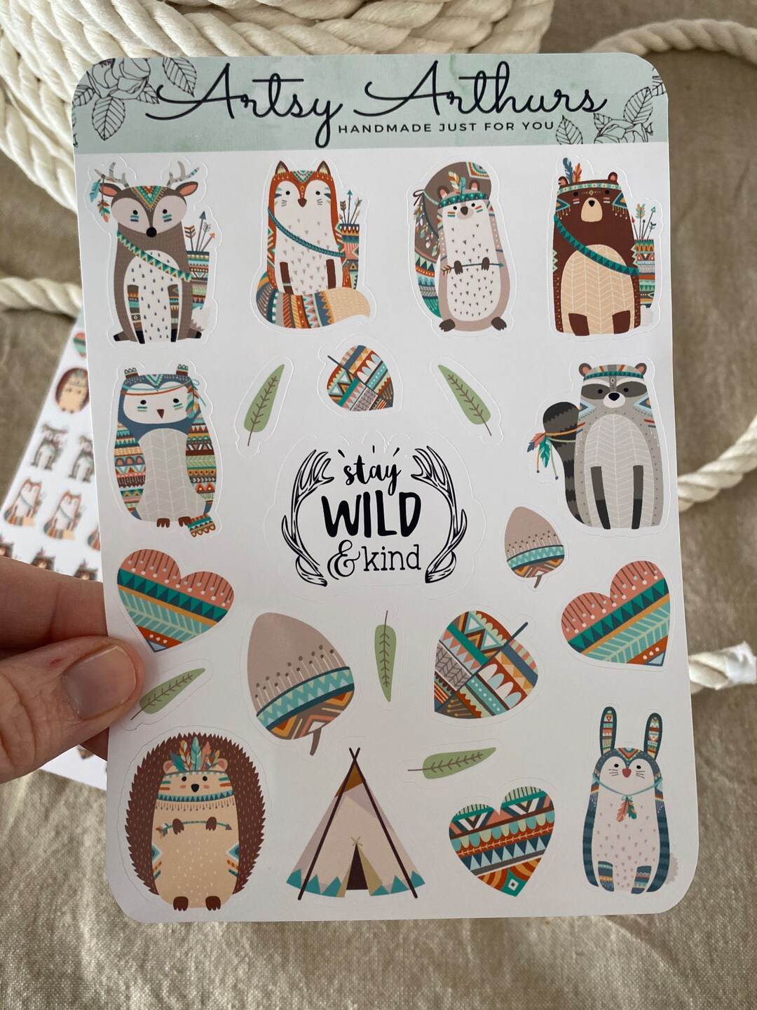 Forest Animal Stickers,stay Wild and Kind Sticker Sheet,artsy Arthurs ...