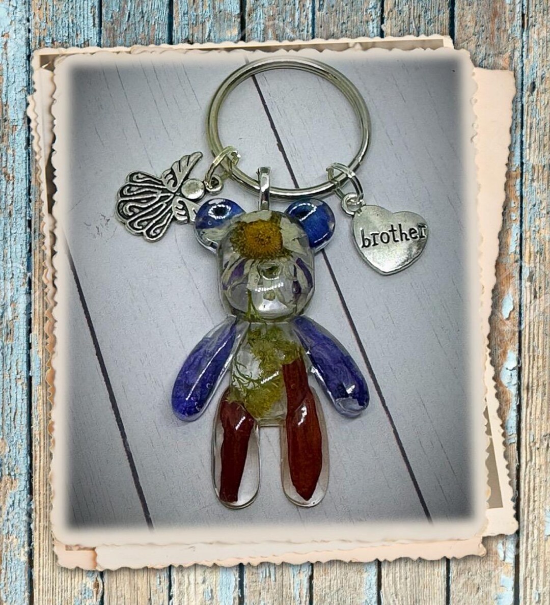 Little Bear Keychain Made From Dried Flower Petals, Funeral Flower ...