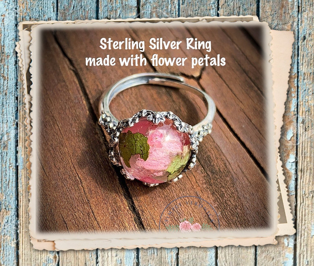 Large Stone Sterling Silver Ring, Flower Petal Rings, Sympathy Rings ...