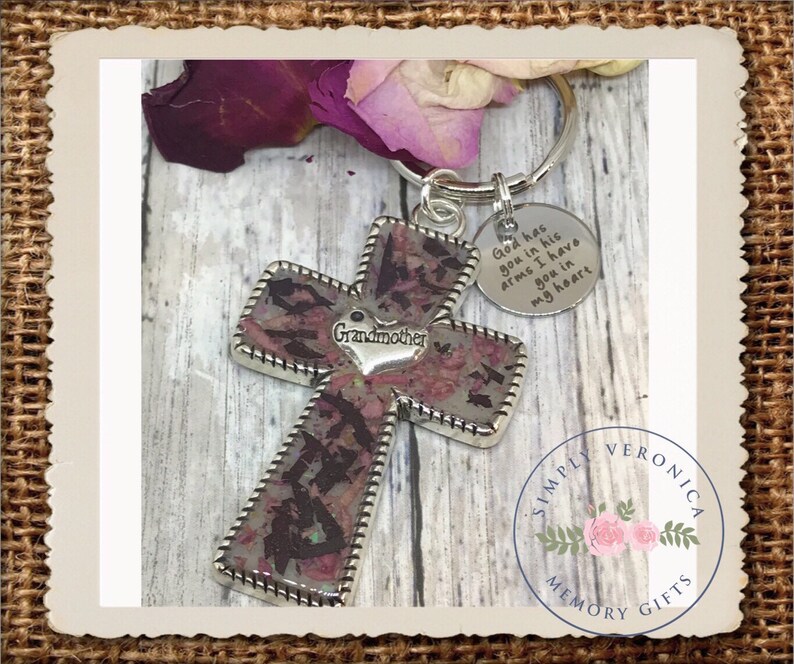 Keychain Cross Dried Flower Petal Cross Cross Keepsake | Etsy