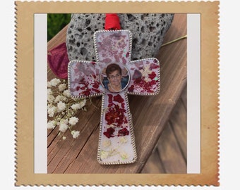 Dried Flower Petal Cross Ornament Keepsake Personalized | Etsy