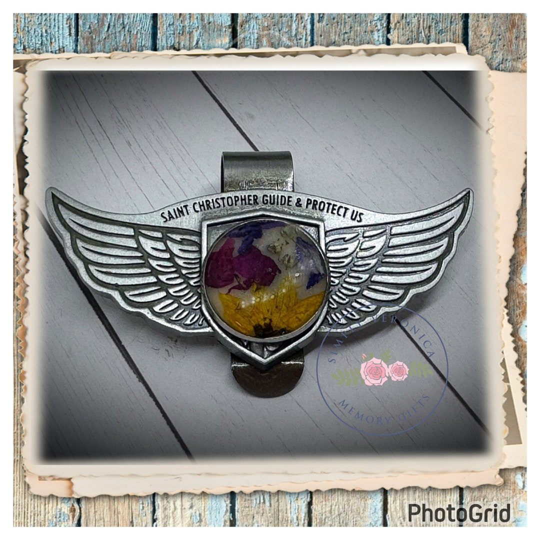 Angel Wing Visor Clip, Memorial Visor Clip, Dried Flower Petals ...