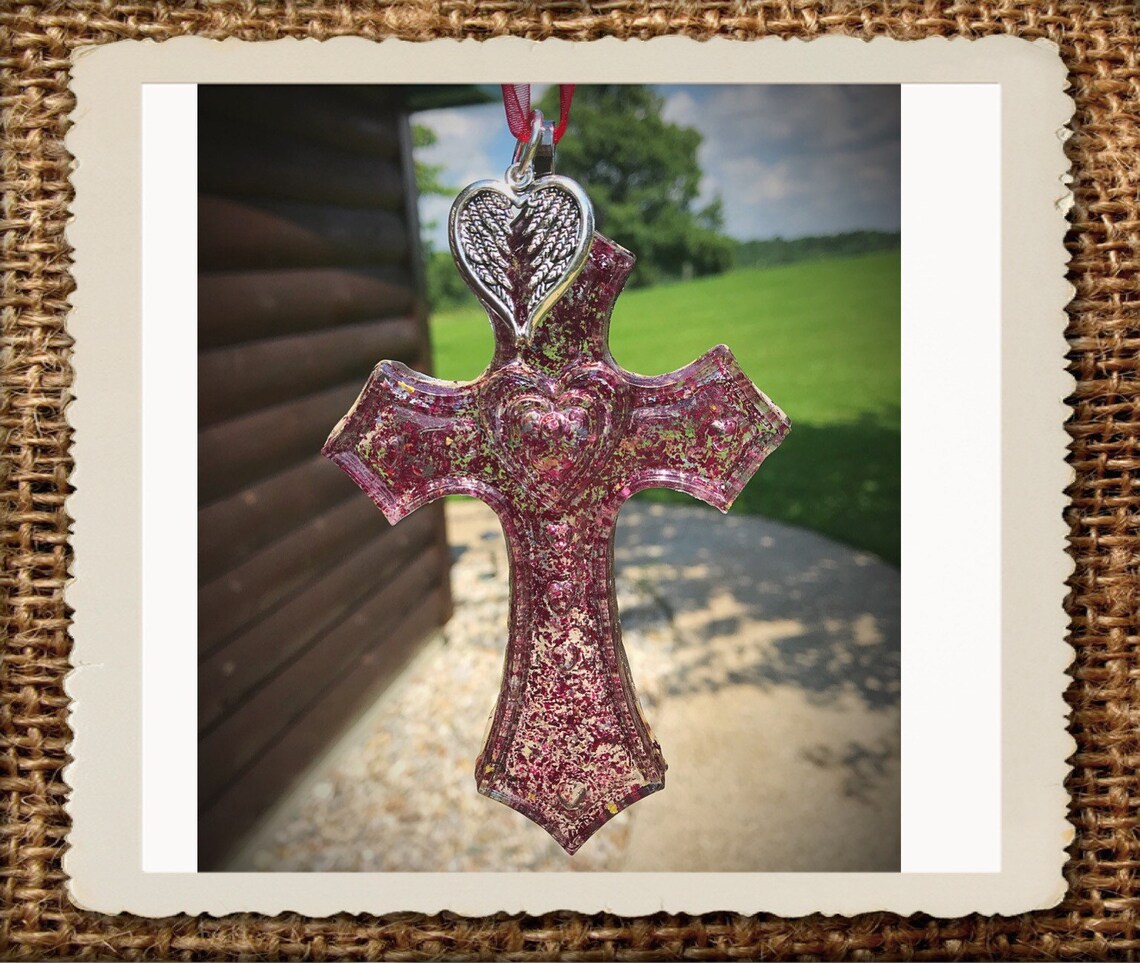 Cross Suncatcher Heart in Cross Suncatcher Flower Petal - Etsy