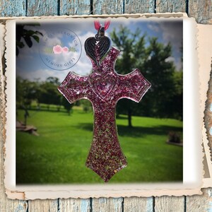 Cross Suncatcher, Heart in Cross Suncatcher, Flower Petal Cross ...