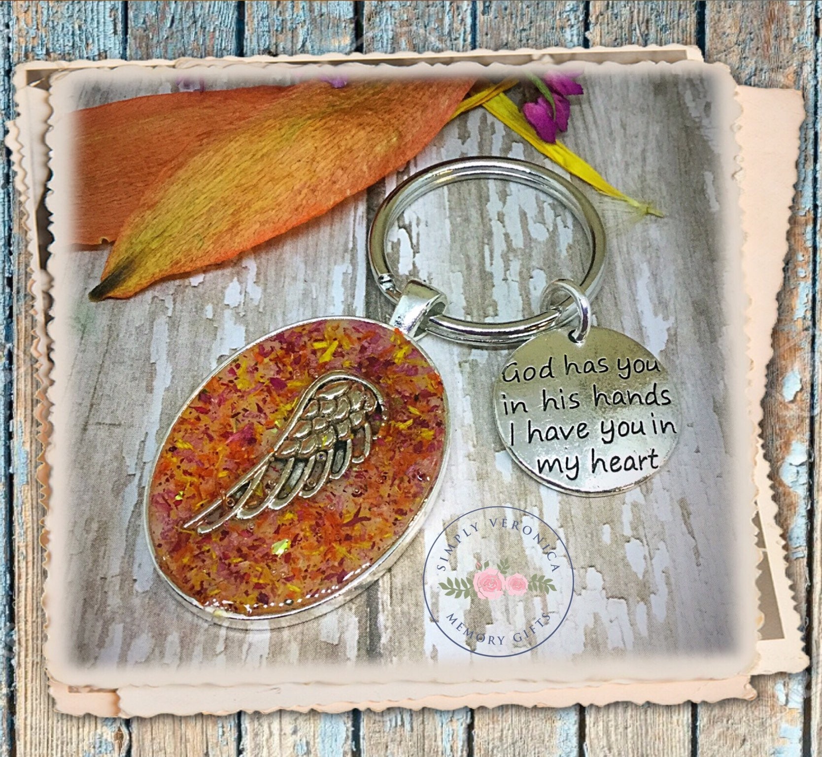 Angel Wing Keychain With Dried Flower Petals Funeral Flowers - Etsy