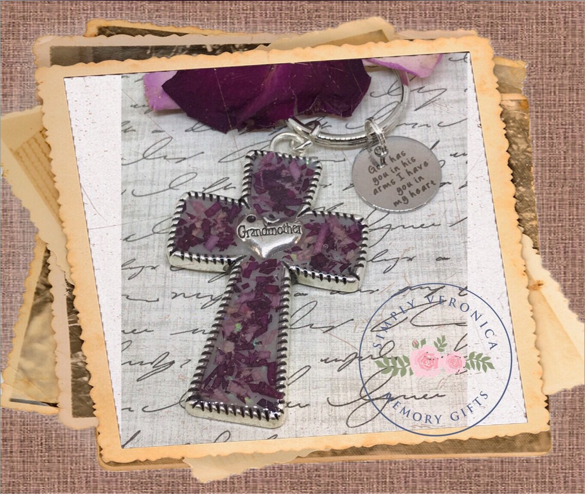 Keychain Cross Dried Flower Petal Cross Cross Keepsake | Etsy