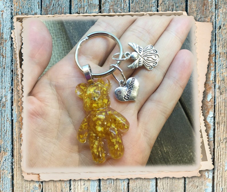 Little Bear Keychain Made From Dried Flower Petals Funeral | Etsy