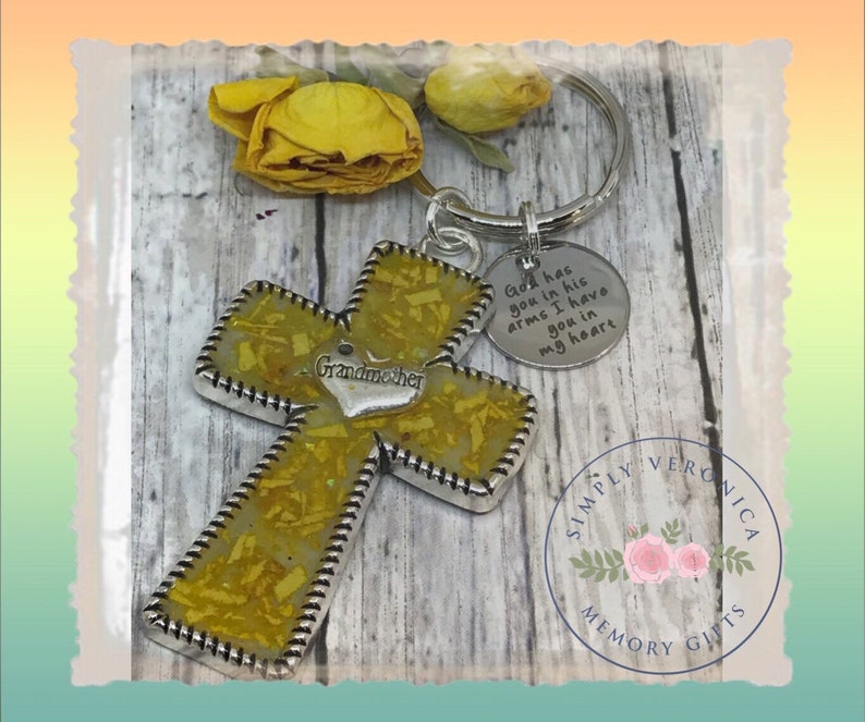 Keychain Cross Dried Flower Petal Cross Cross Keepsake | Etsy