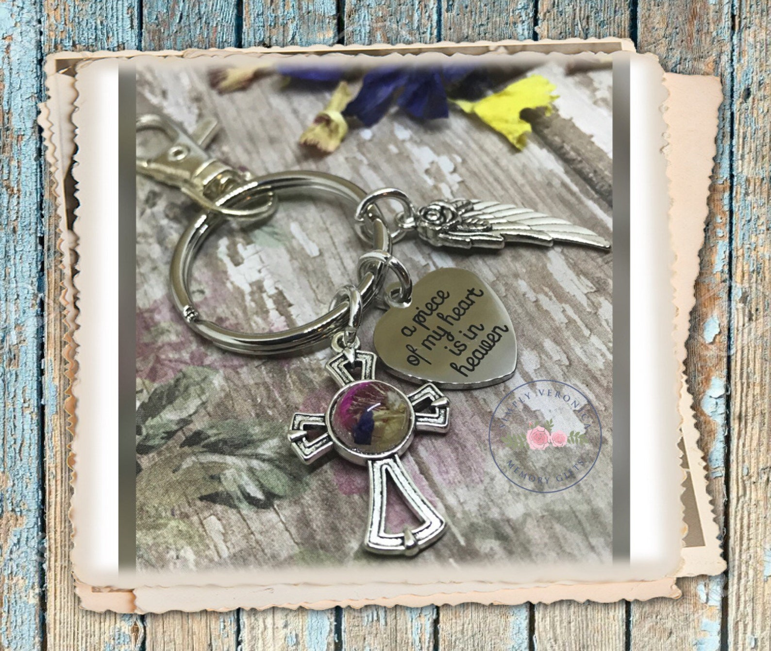 Cross Keychain Dried Flower Keepsake Funeral Flower - Etsy