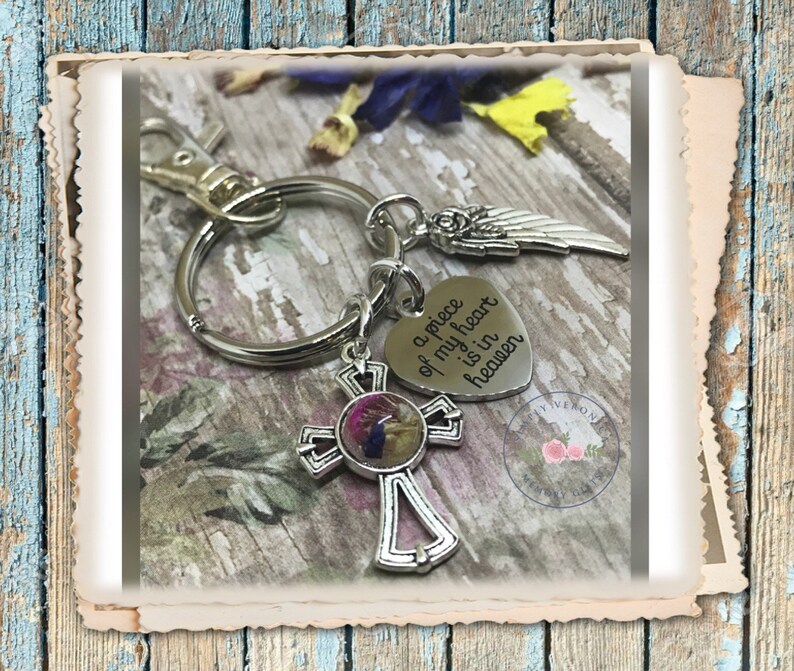 Cross Keychain Dried Flower Keepsake Funeral Flower - Etsy