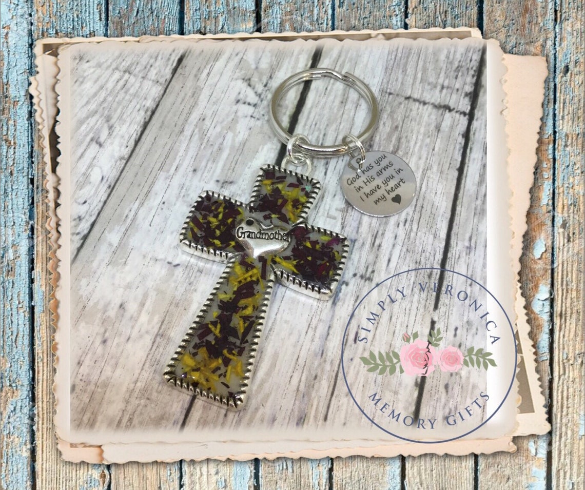 Keychain Cross Dried Flower Petal Cross Cross Keepsake | Etsy