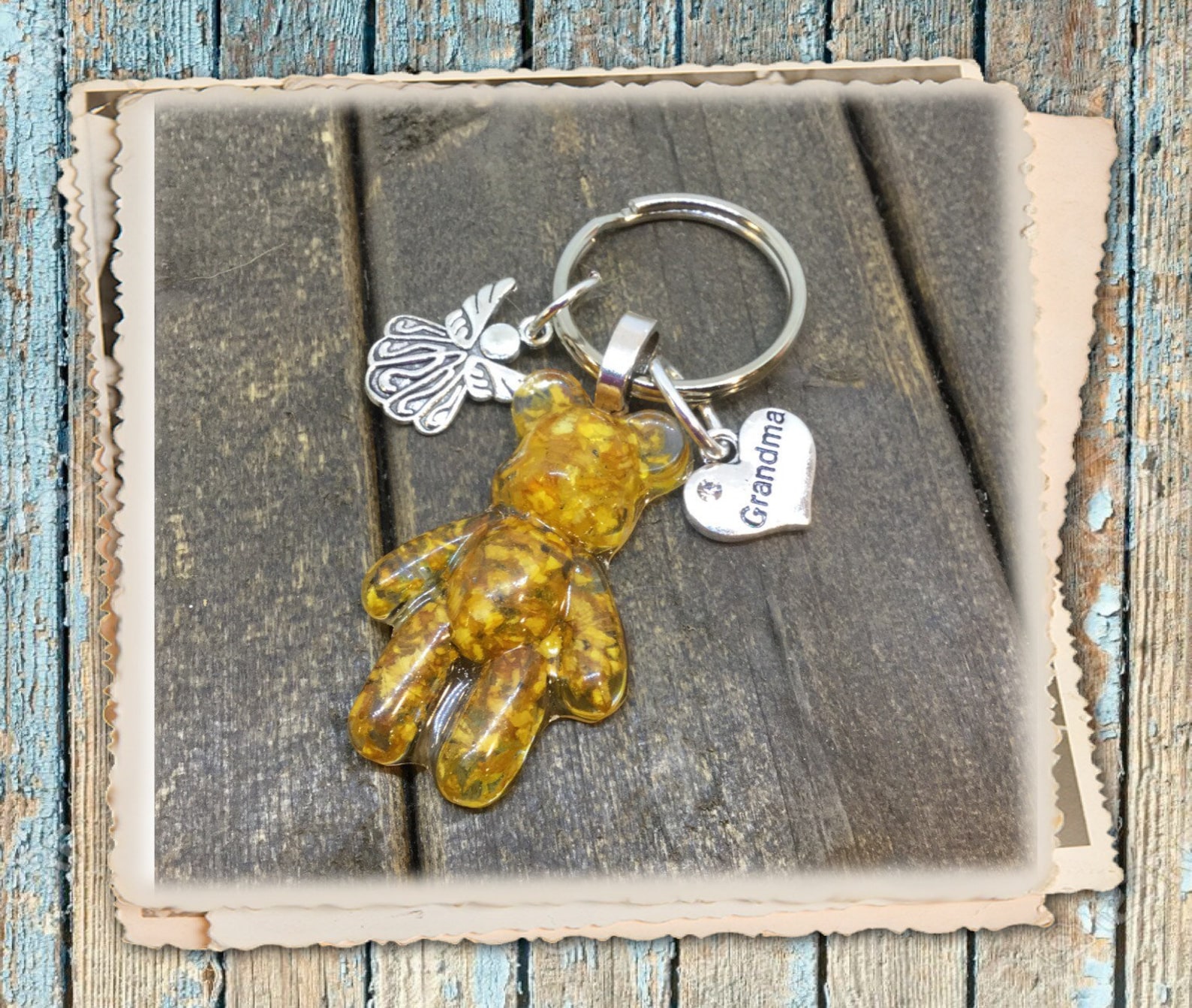 Little Bear Keychain Made From Dried Flower Petals, Funeral Flower ...