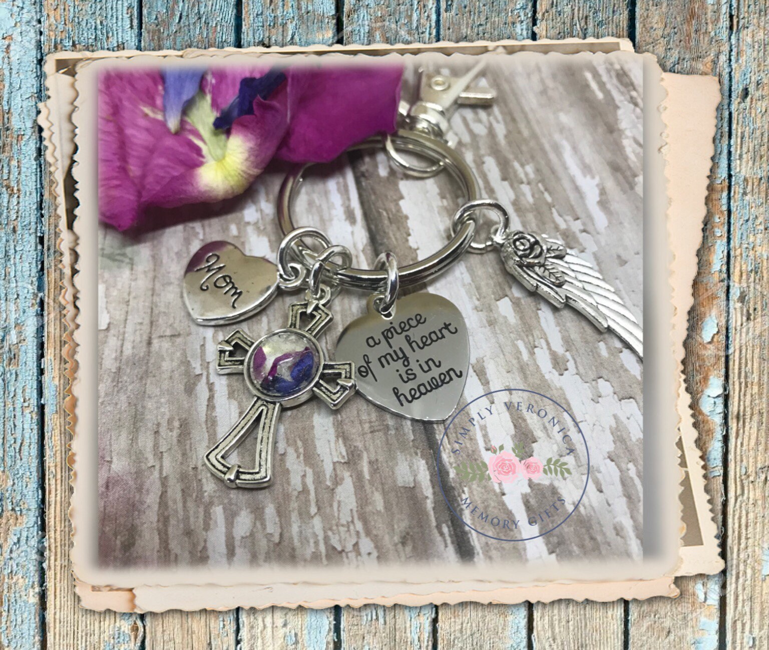 Cross Keychain Dried Flower Keepsake Funeral Flower - Etsy