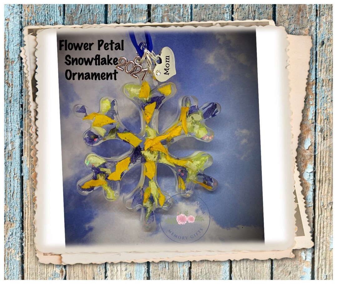 Snowflake Ornament With Flower Petals, Keepsake Snowflake, Flower Petal ...