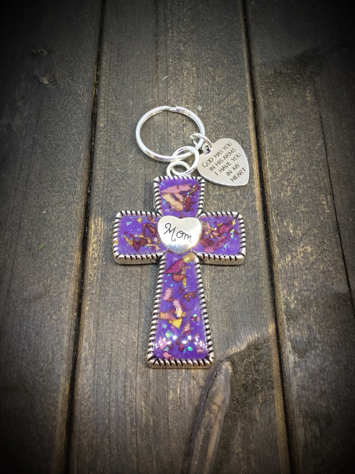 Keychain Cross Dried Flower Petal Cross Cross Keepsake | Etsy