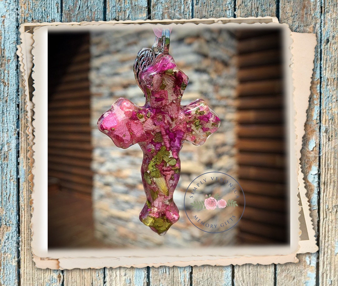 Cross Suncatcher, Flower Petal Keepsake, Funeral Flower Keepsake, Item ...