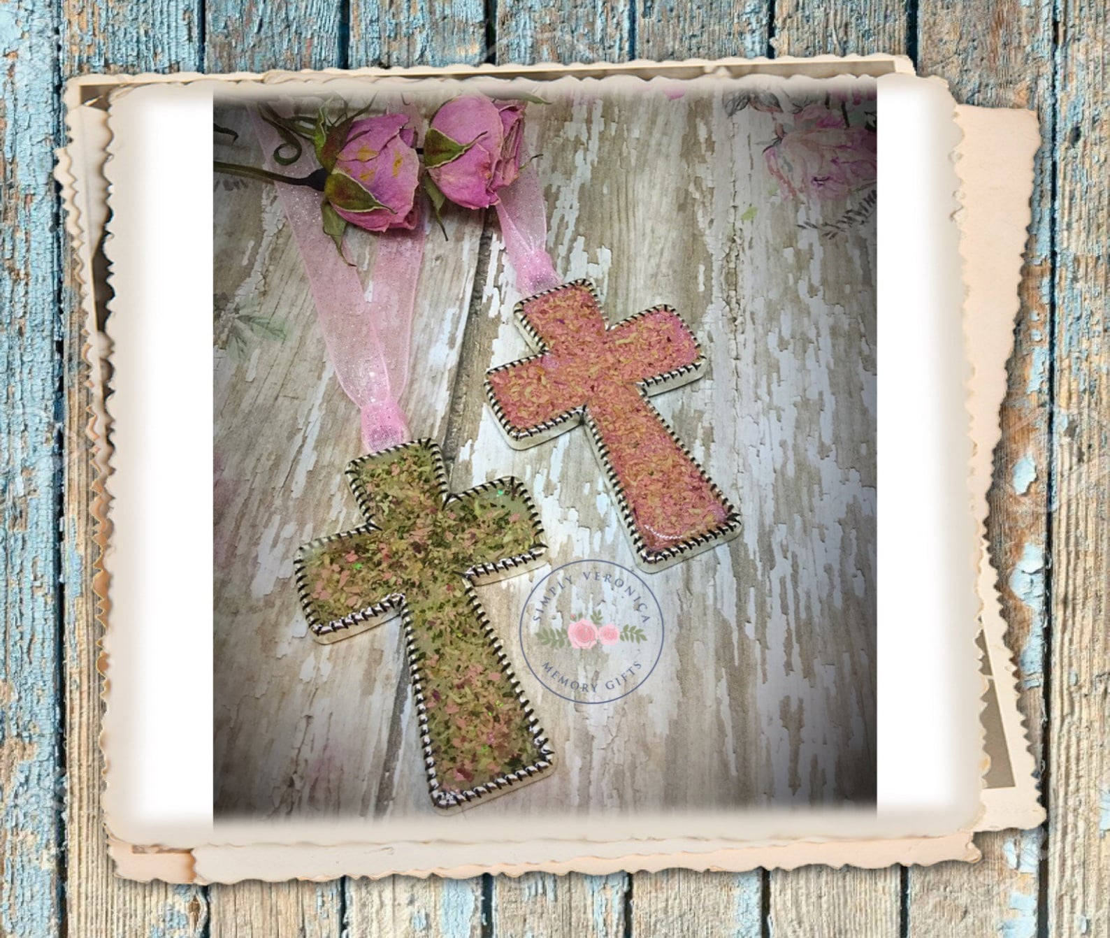 Dried Flower Petal Cross Ornament Keepsake Personalized - Etsy