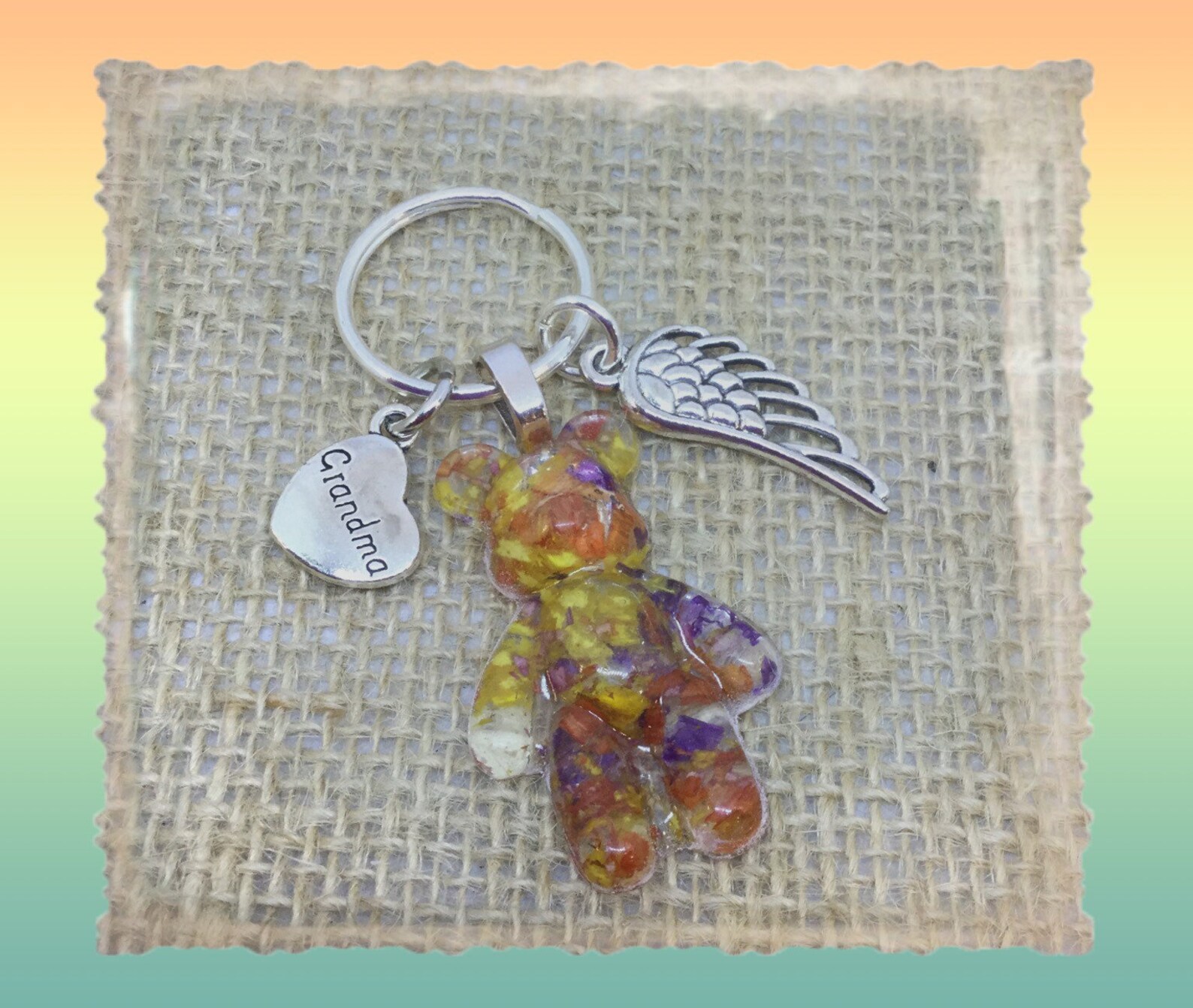 Little Bear Keychain Made From Dried Flower Petals Funeral | Etsy